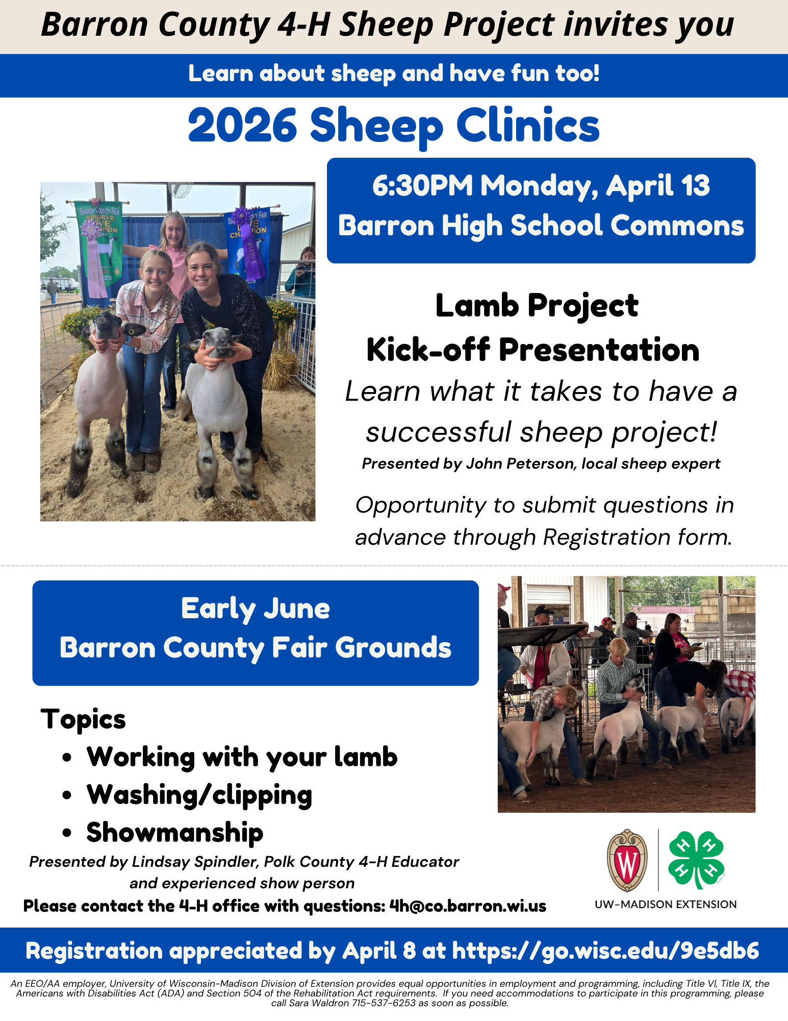 2026 Barron County 4-H Sheep Clinics – Extension Barron County